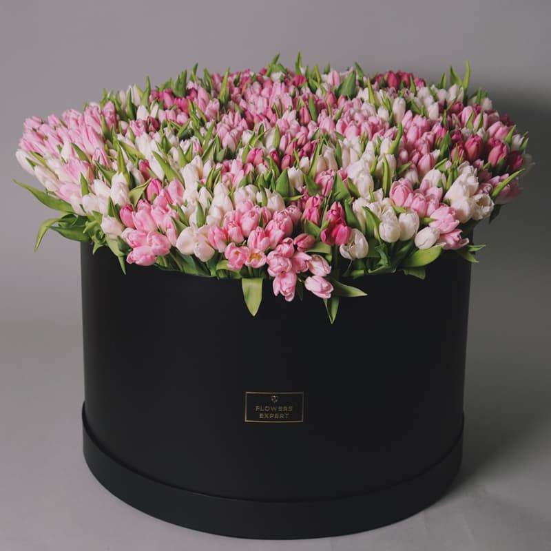 Шляпная коробка из 1001 тюльпана "TULIP BOBM!" заказать в Москве с ...